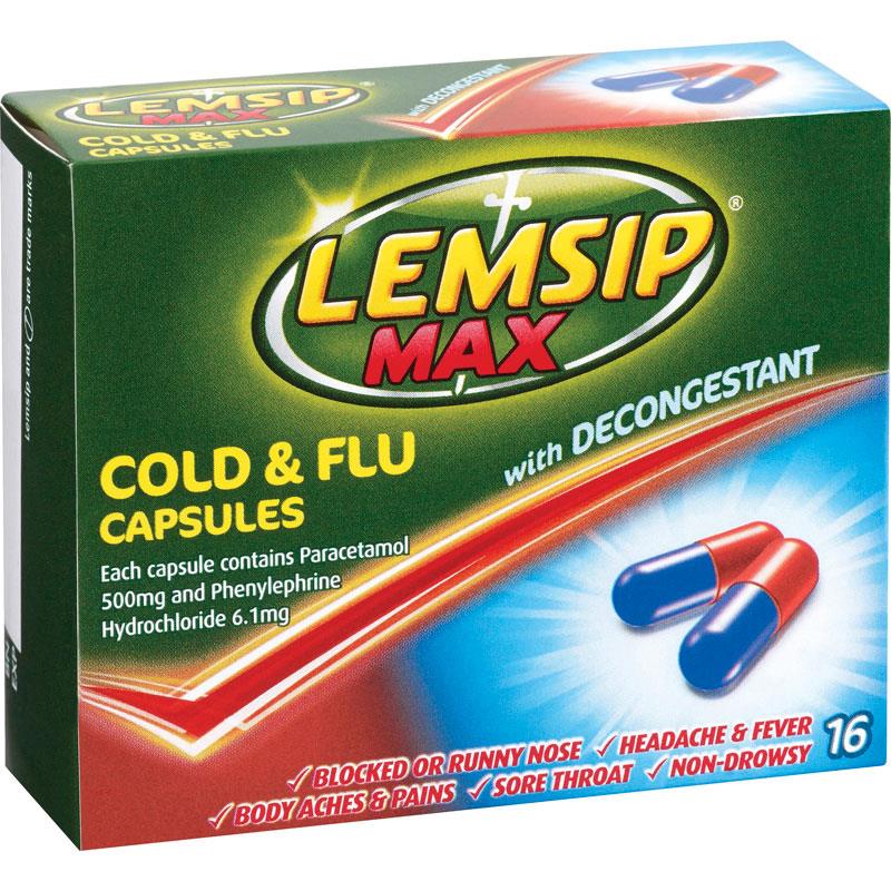 Lemsip Max Cold & Flu with Decongestant 16 Capsules — Kiwi Chemist